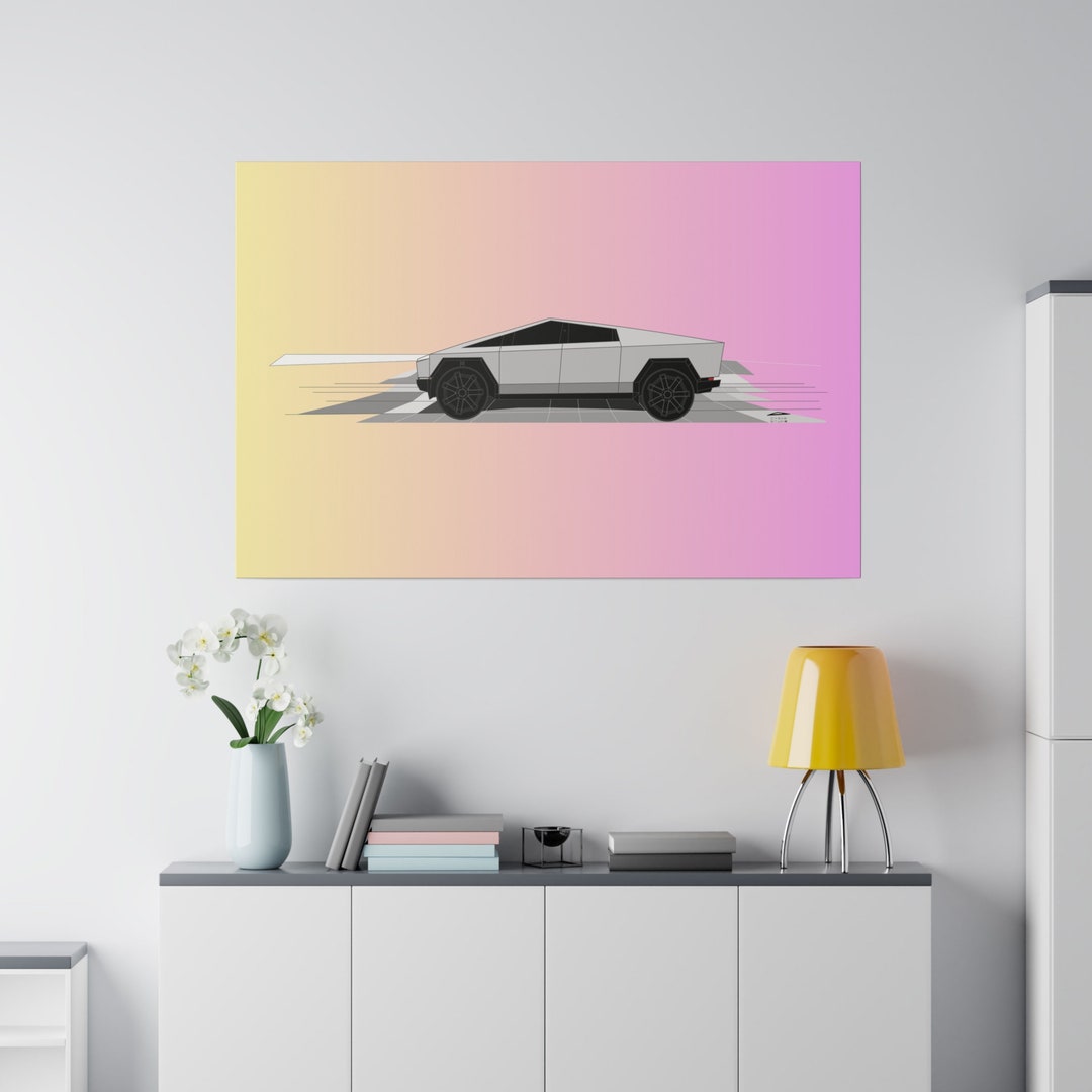 Tesla Cybertruck Wall Art Artwork & Portrait (PINK Background ...
