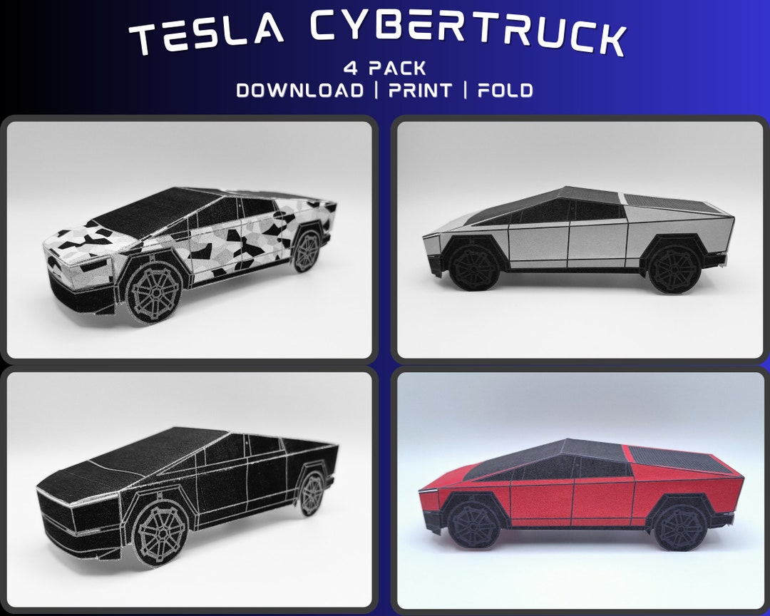 Tesla Cybertruck Full Color 4 Pack Foldable Paper Origami Craft Model ...