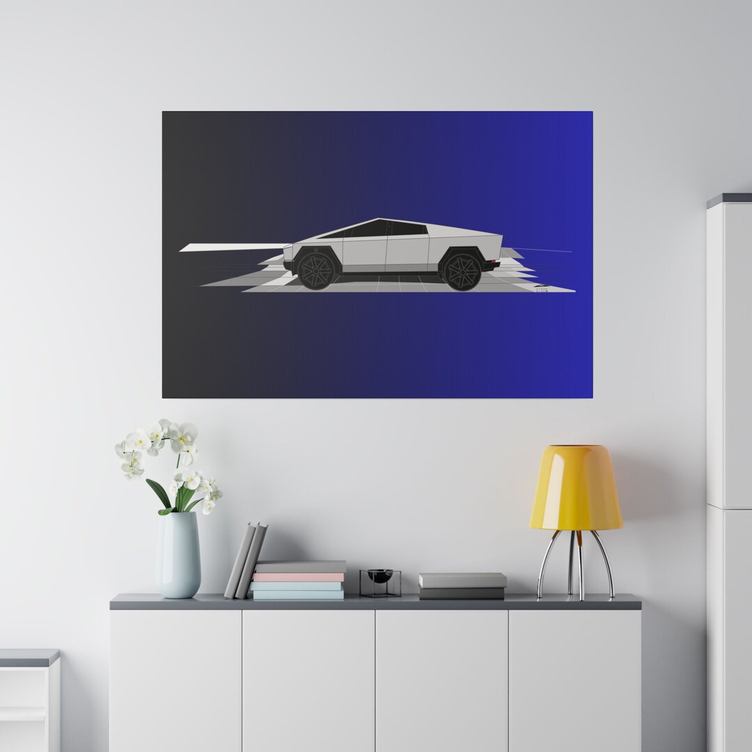 Tesla Cybertruck Wall Art Artwork & Portrait (blue Background ...