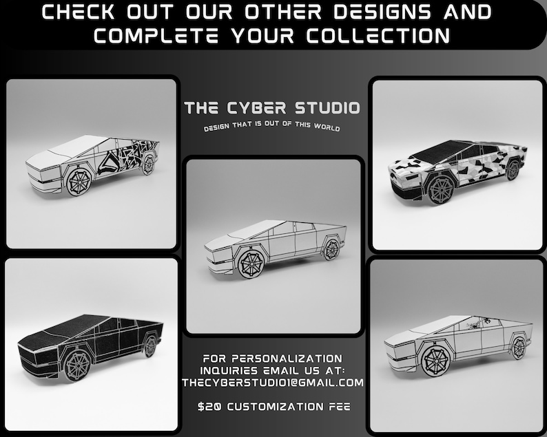 Tesla Cybertruck Black & White EV Foldable Paper Car Truck Origami ...