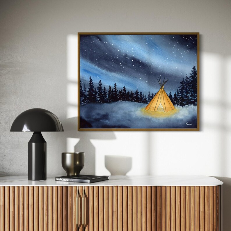 Northern Lights Watercolor Art Print | Winter Landscape | Mystical Home ...