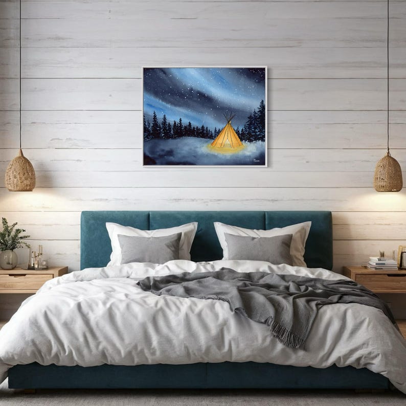 Northern Lights Watercolor Art Print | Winter Landscape | Mystical Home ...
