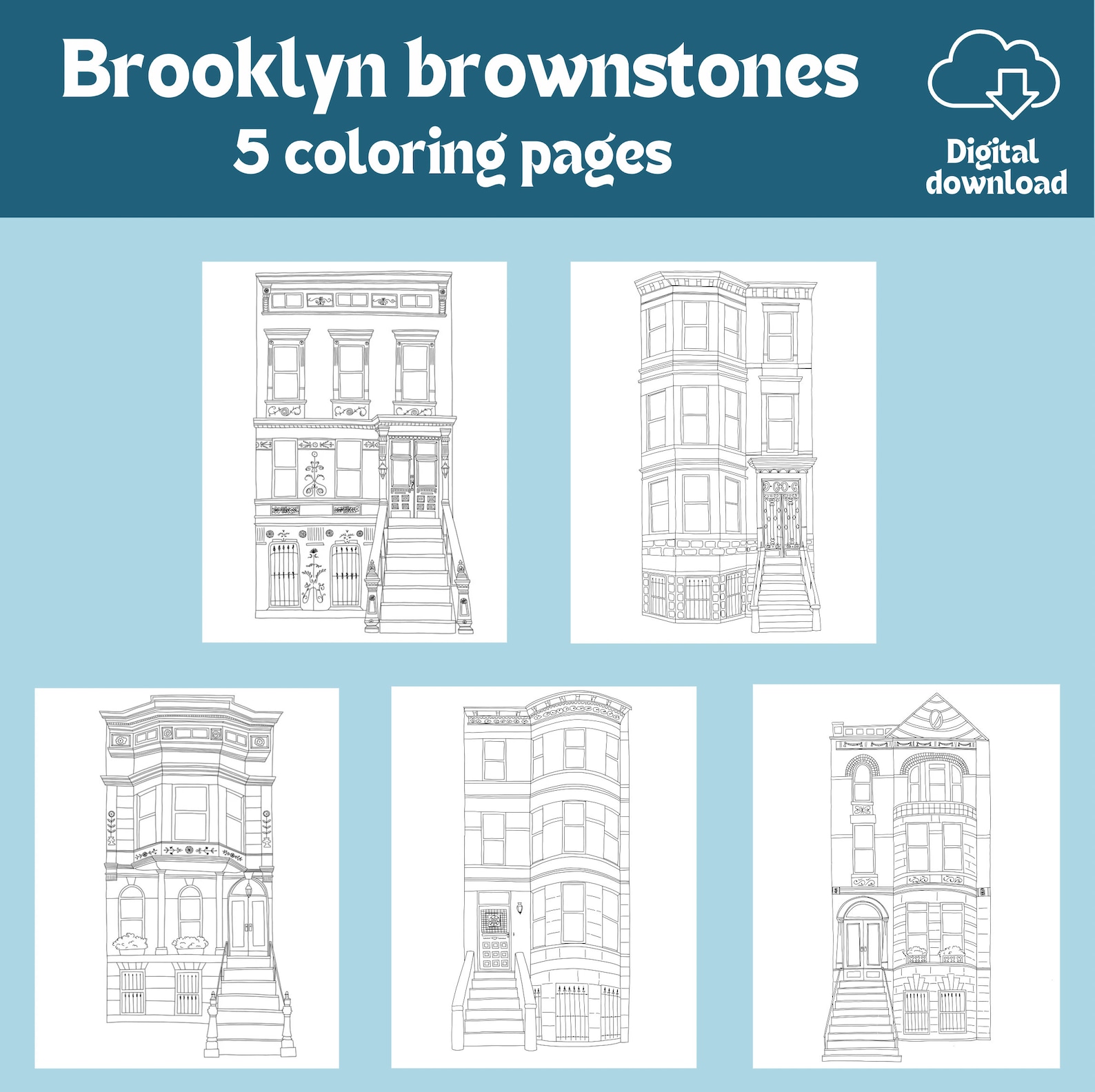 Coloring Pages Brooklyn Brownstones 5 Printable New York City Coloring ...