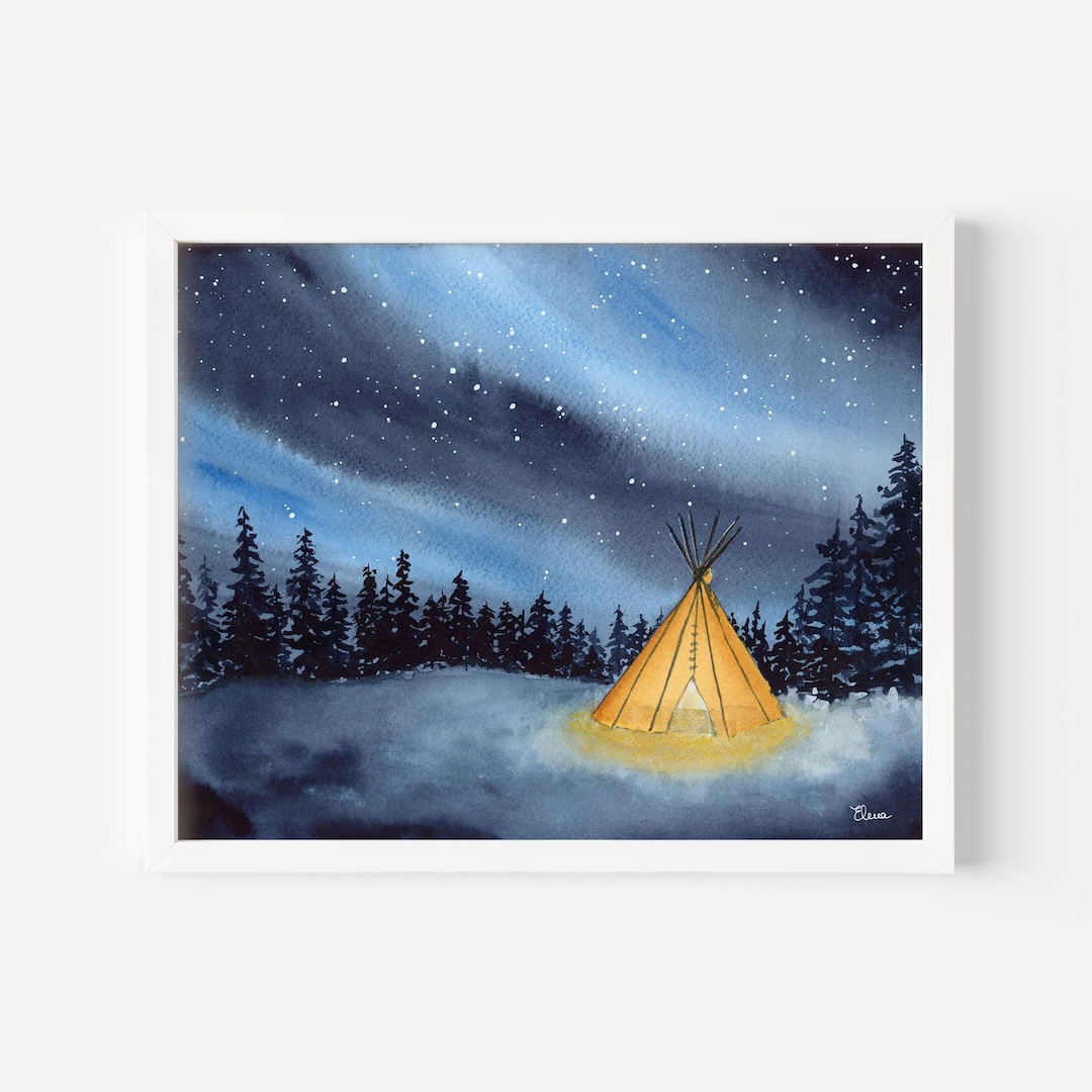 Northern Lights Watercolor Art Print | Winter Landscape | Mystical Home ...