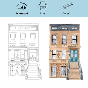 5 Coloring Pages of Brooklyn Brownstones | Printable New York City ...