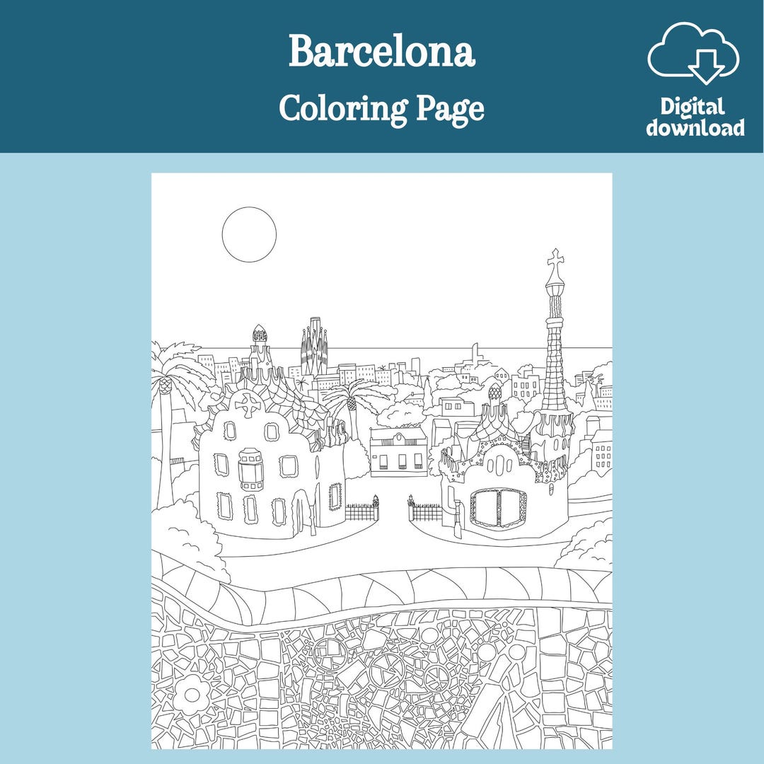 Barcelona Park Guell Coloring Page: Gaudi Architecture (PDF Download ...