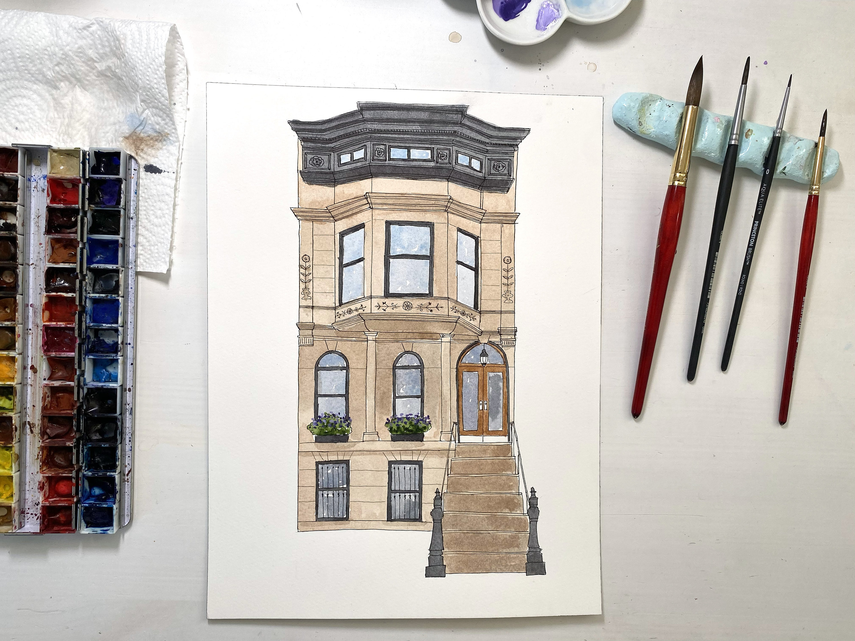 Brooklyn Brownstone Watercolor Art Print BKLYN Stub Poster New York ...