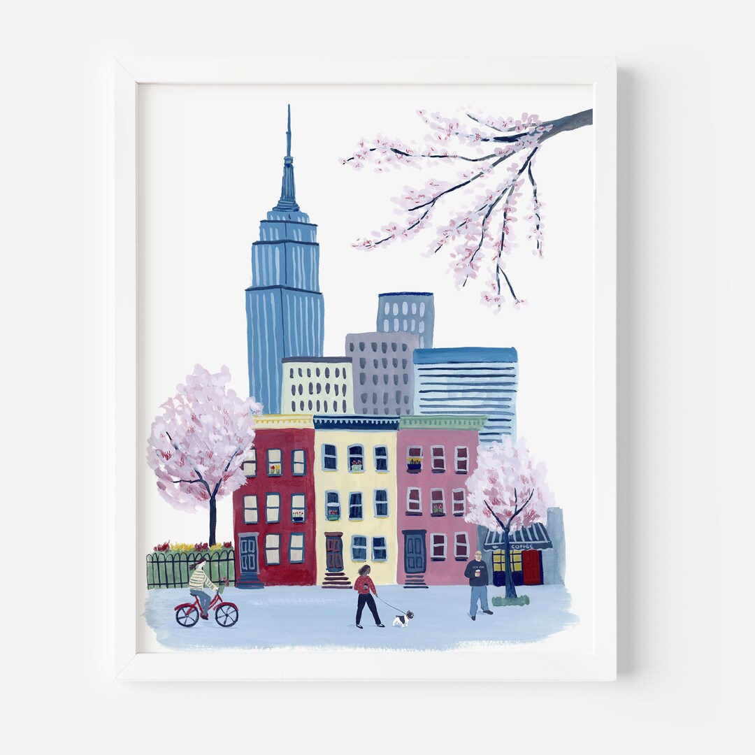 Spring in New York City Art Print West Village Gouache Painting NYC ...