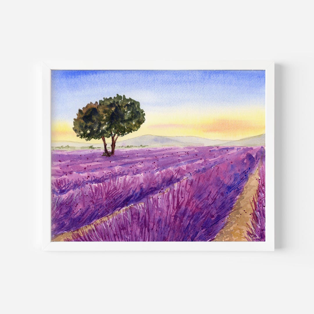 Lavender Field Art Print | Serene Spanish Landscape in Watercolor ...