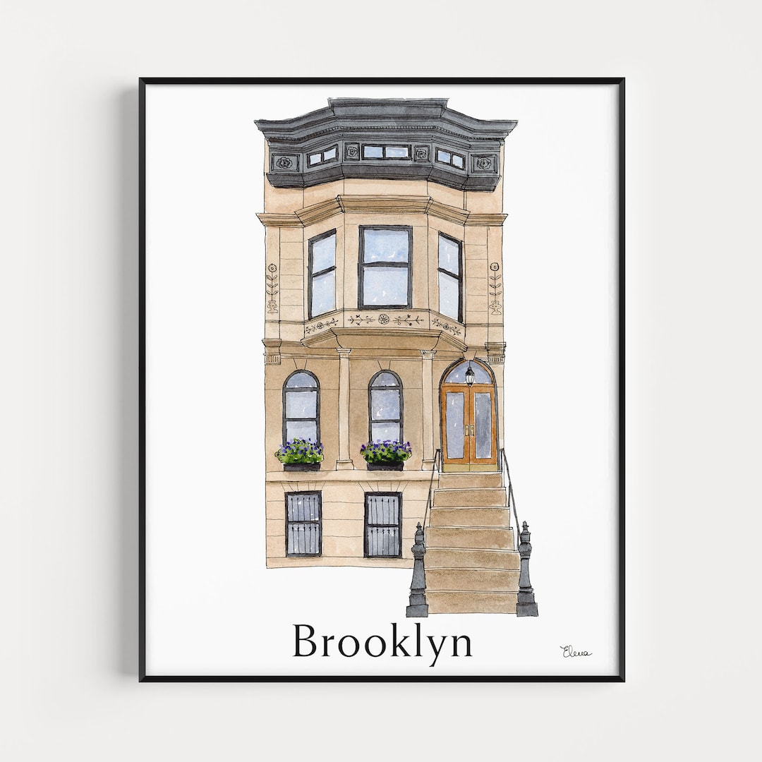Brooklyn Brownstone Watercolor Art Print BKLYN Stub Poster New York ...