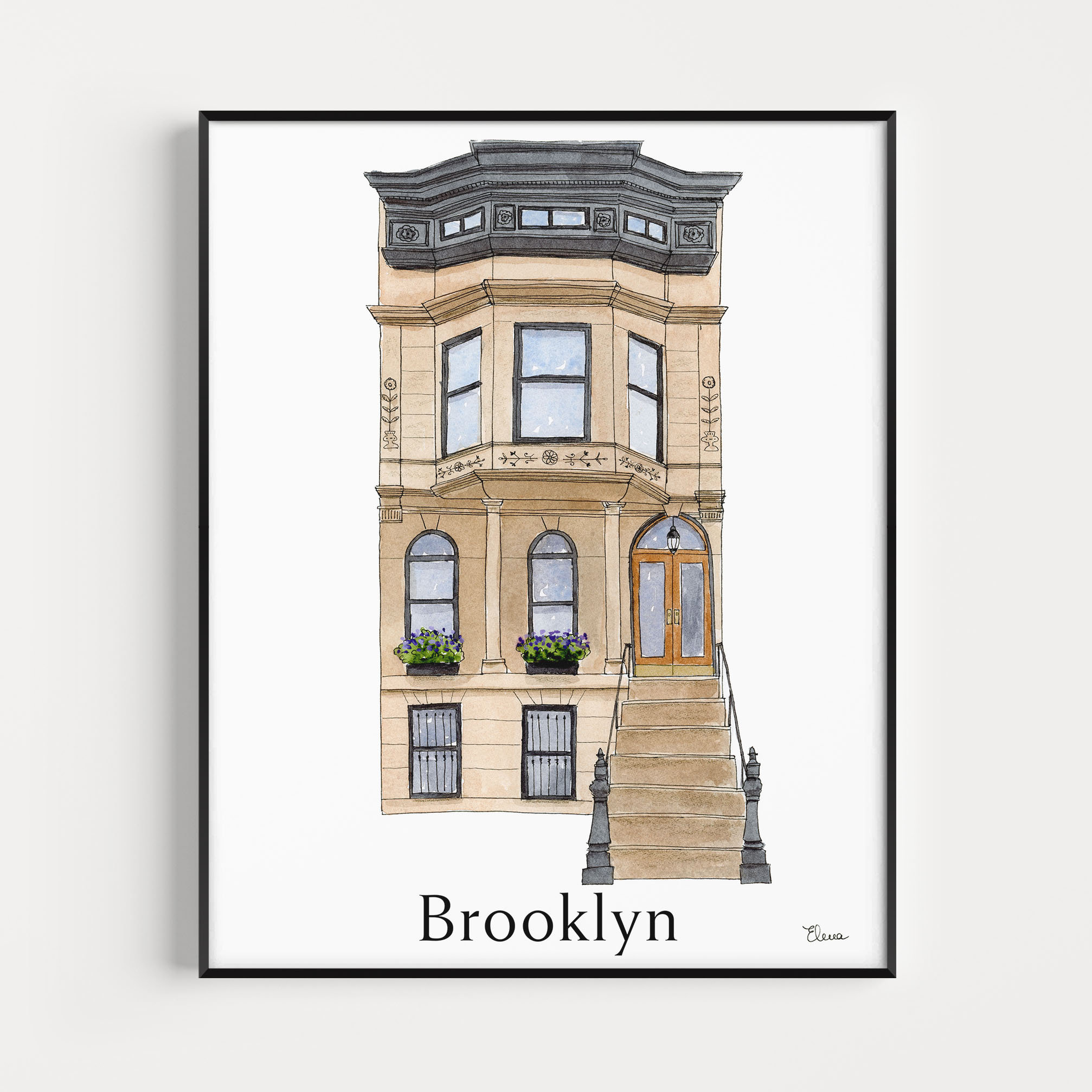 Brooklyn Brownstone Watercolor Art Print BKLYN Stub Poster New York ...