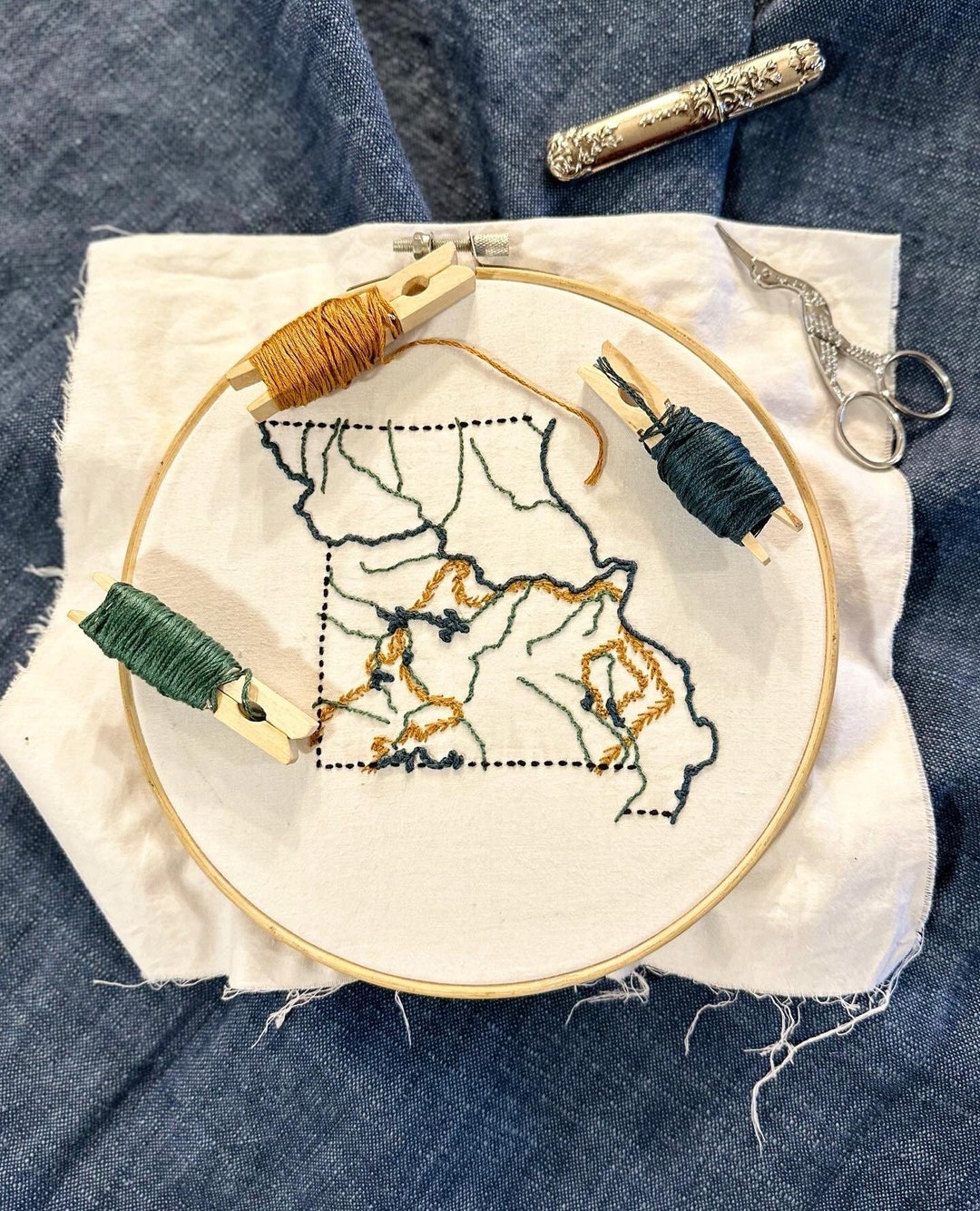 Missouri Map Topographic Hand Embroidery PDF Pattern, DIY Embroidery ...