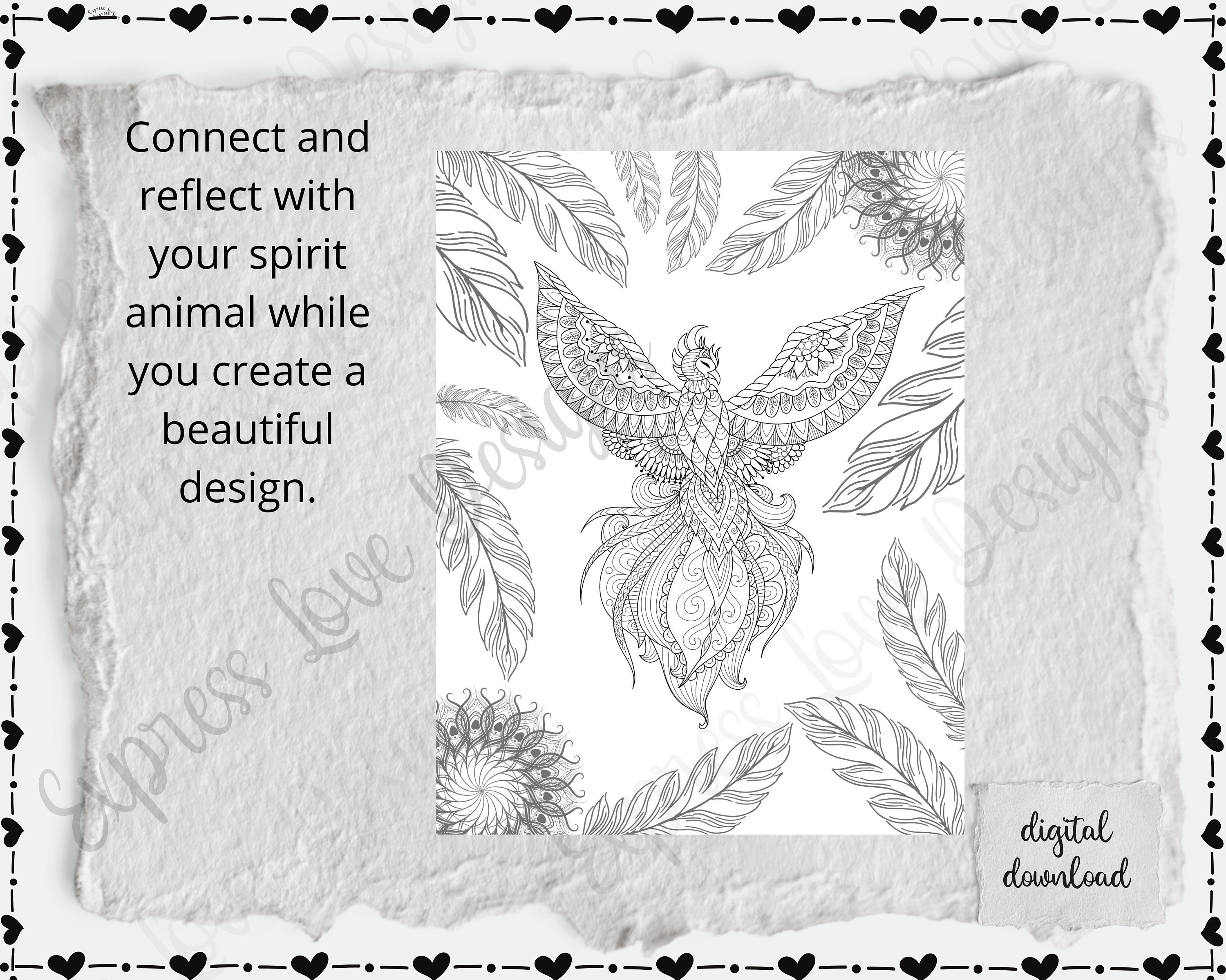 Spirit Animal Coloring Pages Elephant Wolf Whale Tortoise Phoenix Lion ...