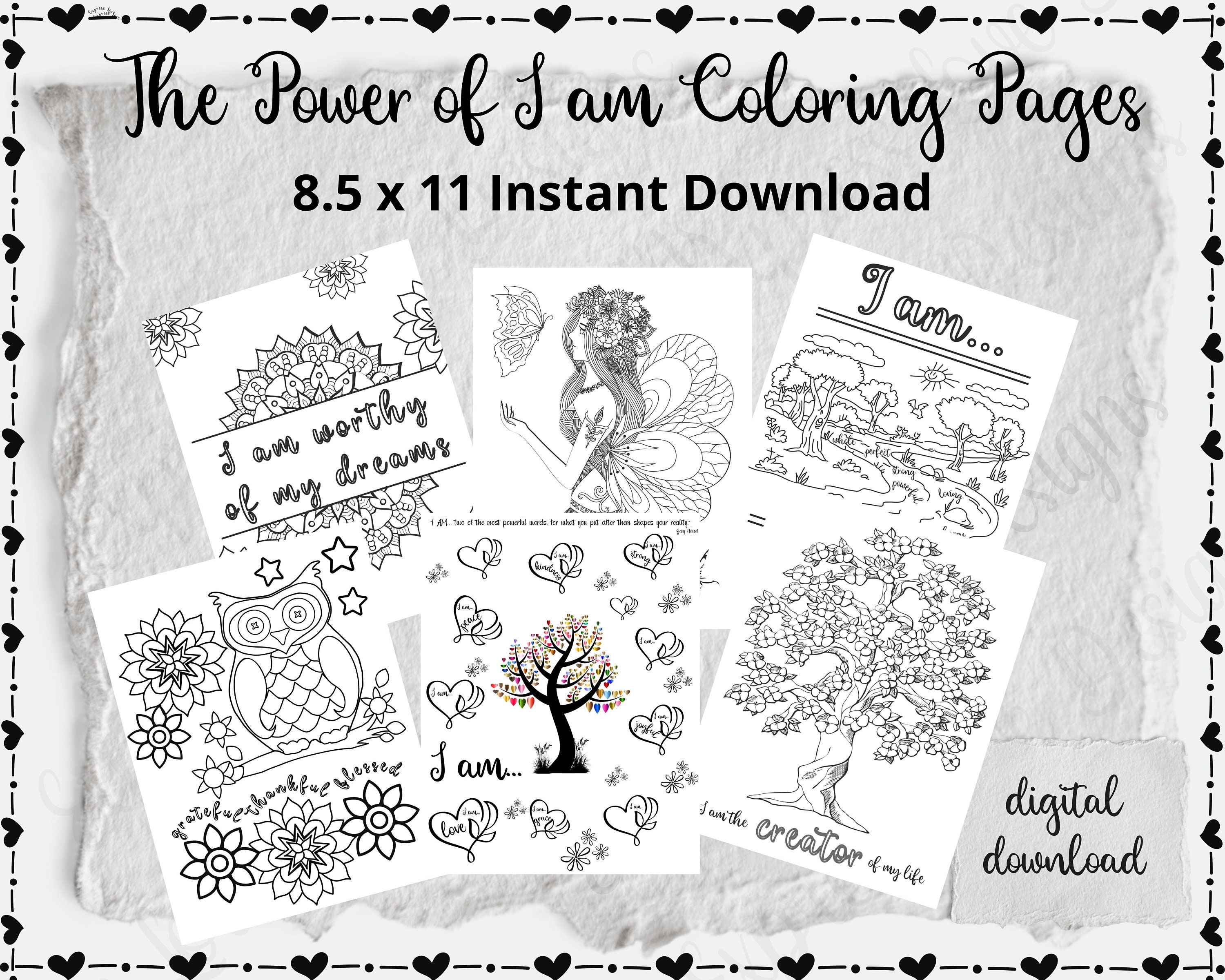 The Power of I Am Coloring Pages, Printable Mental Health Meditation ...