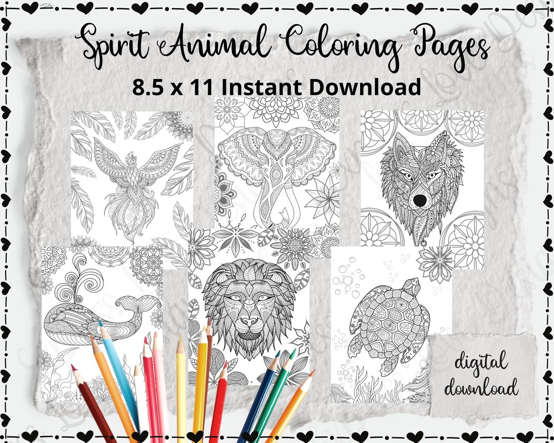 Spirit Animal Coloring Pages Elephant Wolf Whale Tortoise Phoenix Lion ...