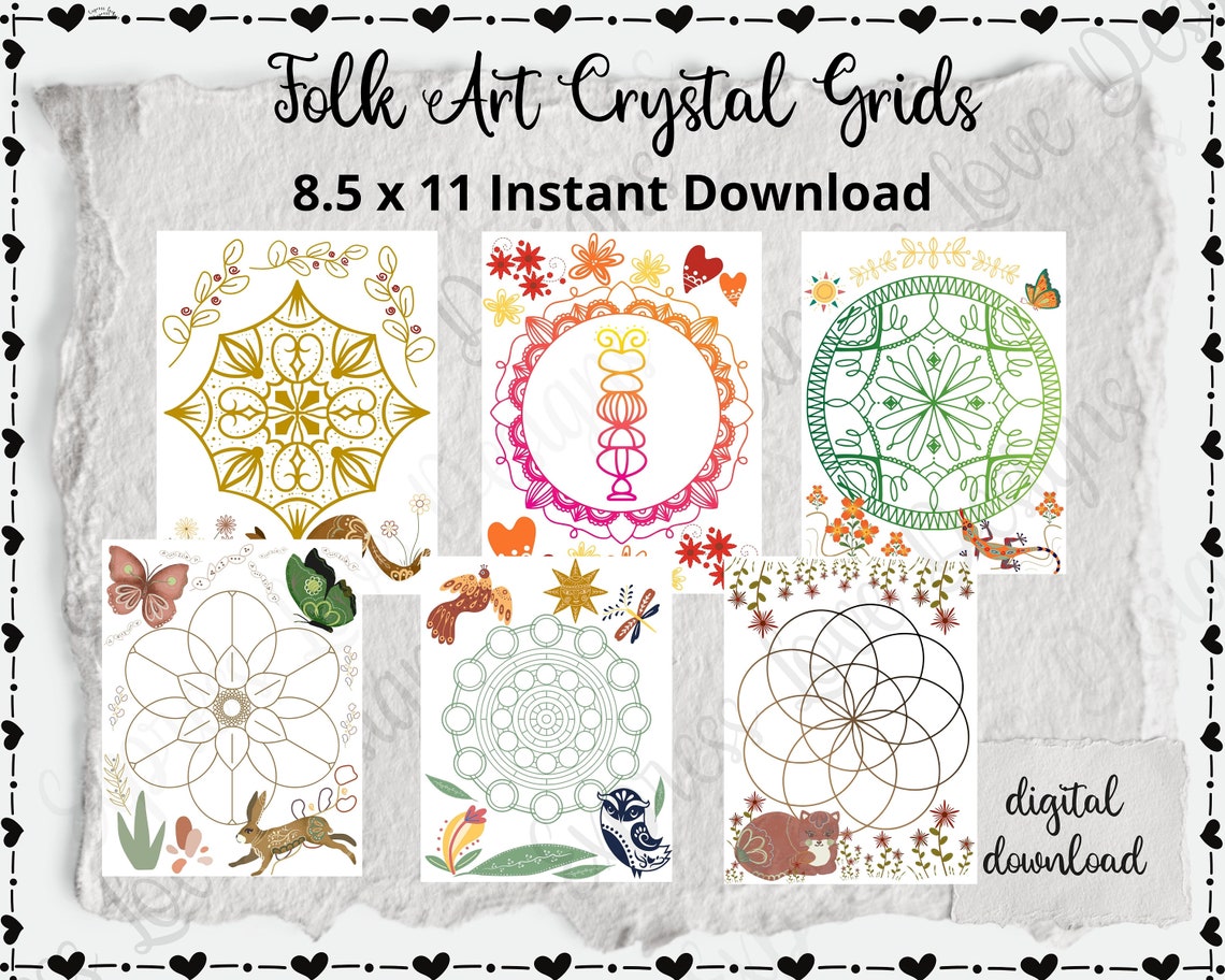 Printable Crystal Grids, Folk Art Crystal Grids, Printable PDF & JPG ...
