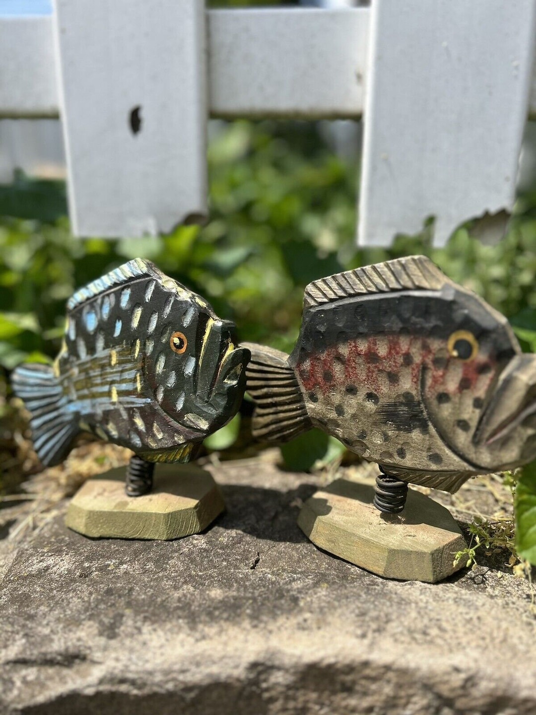 Hand Carved Wooden Tropical Fish 2 Spring Mounted on Stand - Etsy