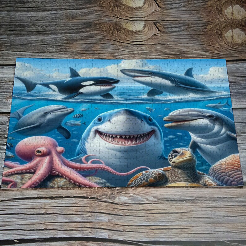 Happy Ocean Animals of the Sea Rectangle Wooden Jigsaw Puzzle 500 ...
