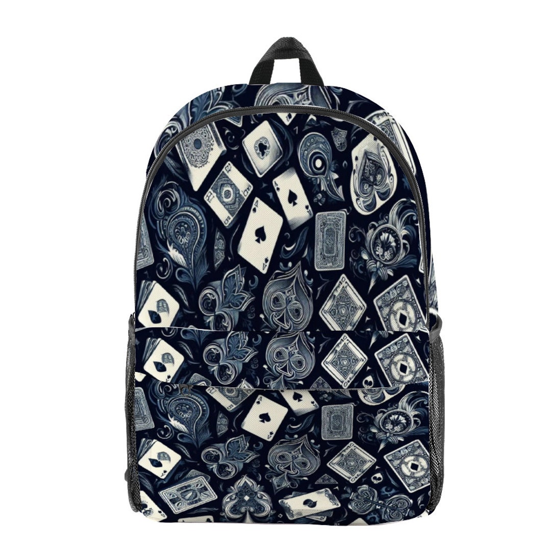 Dark Blue Playing Cards Art Design All Over Print Backpack Travel ...