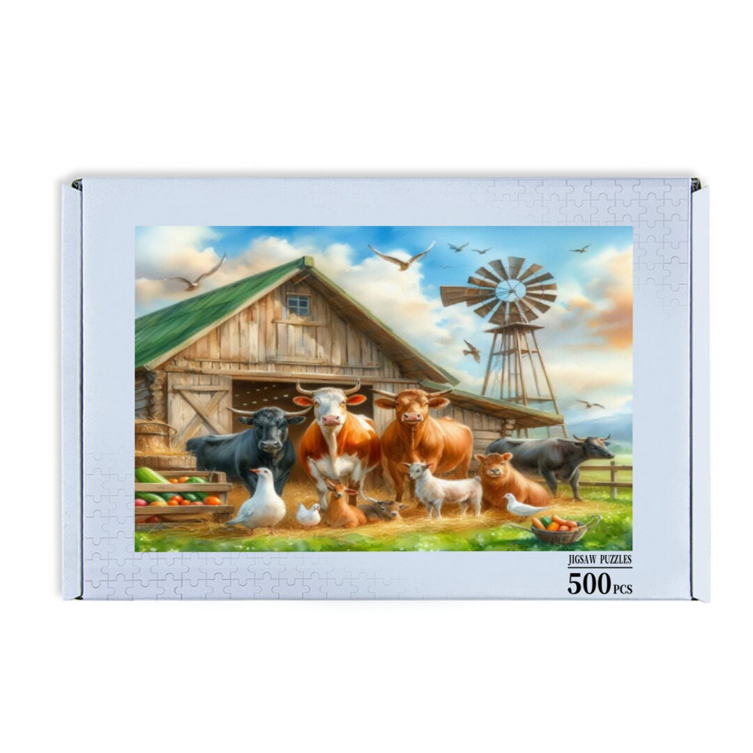 Animals Pose for A Picture at the Farm Rectangle Wooden Jigsaw Puzzle ...
