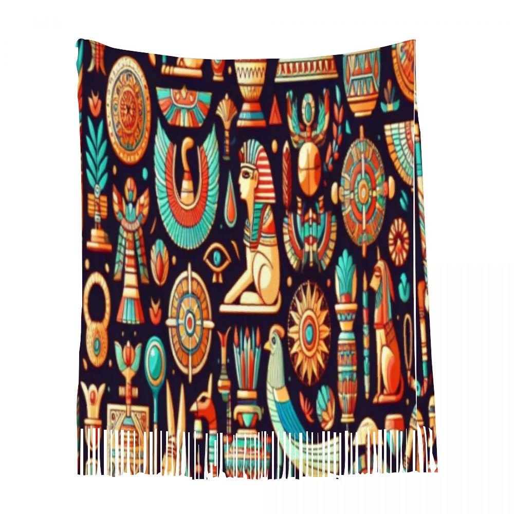 Nile Dream Vibrant Ancient Egyptian Pattern Tassel Scarf Neckerchief ...