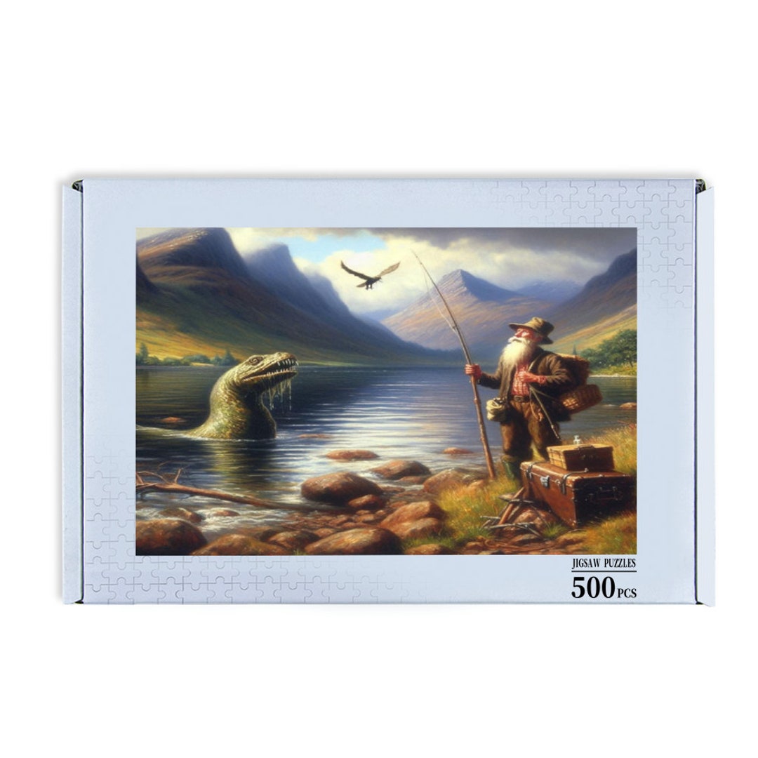 A Fisherman Meets the Loch Ness Monster Rectangle Wooden Jigsaw Puzzle ...