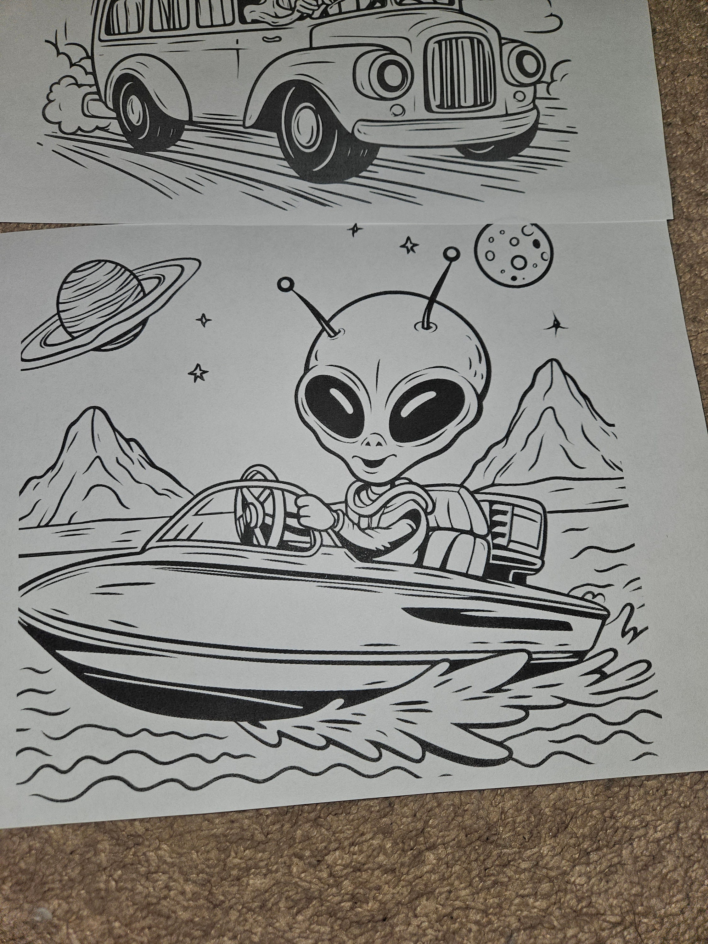 Cartoon Aliens Driving Vehicles 50 Page Downloadable Coloring - Etsy
