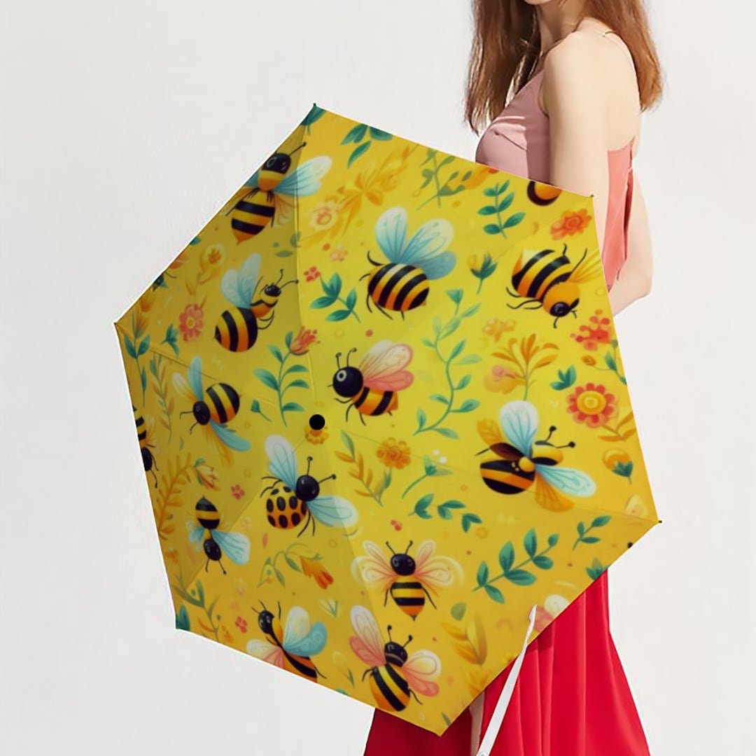 Umbrella Yellow Gradient Bees Pattern Premium 5 Folding UV Umbrella ...