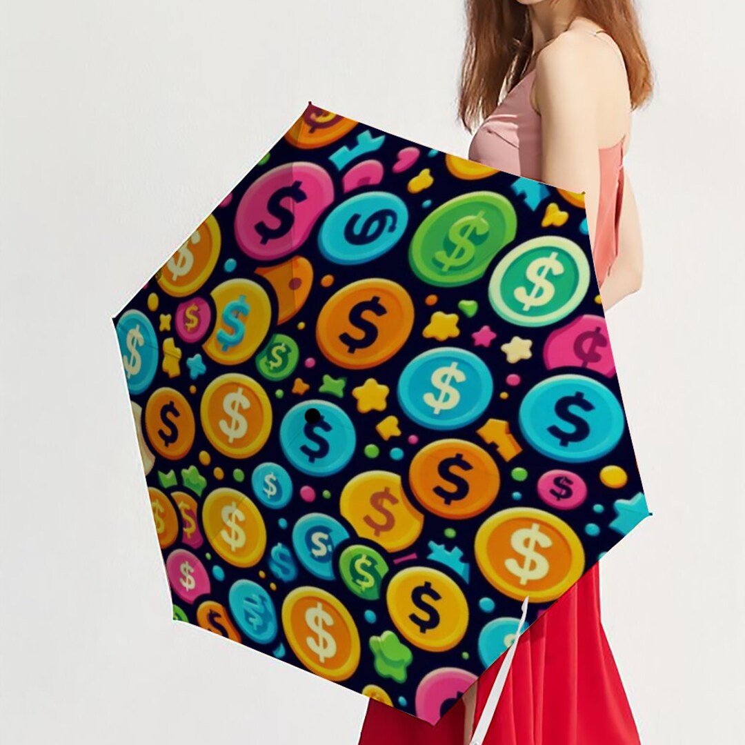 Colorful Dollar Signs Everywhere Pattern 5 Folding UV Sunshine and Rain ...