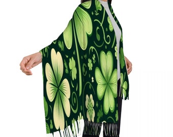 I'm Lucky Four Leaf Clover Scarf for Men or Women Unisex Scarf Green and White Scarf Crochet ...