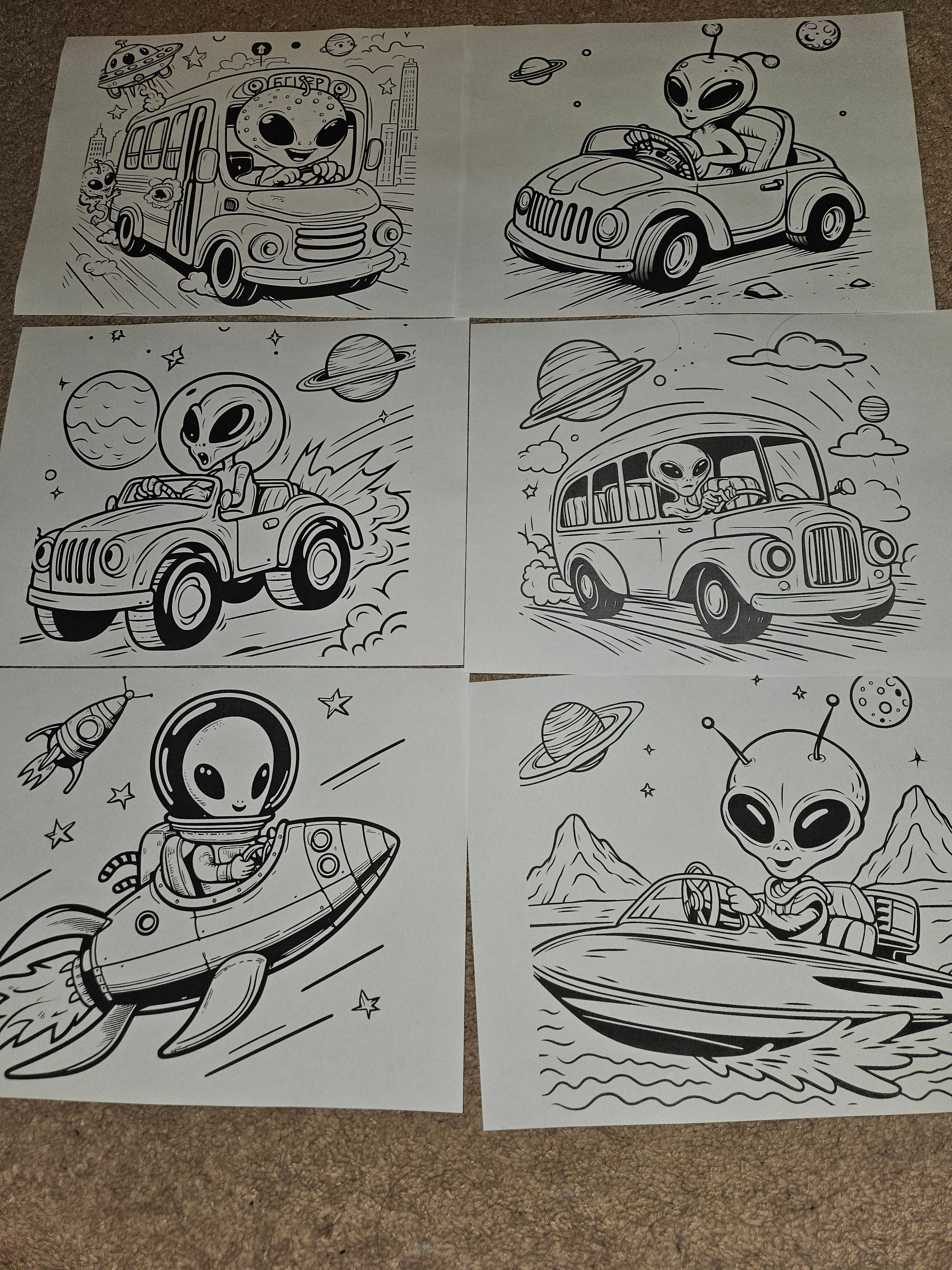 Cartoon Aliens Driving Vehicles 50 Page Downloadable Coloring - Etsy