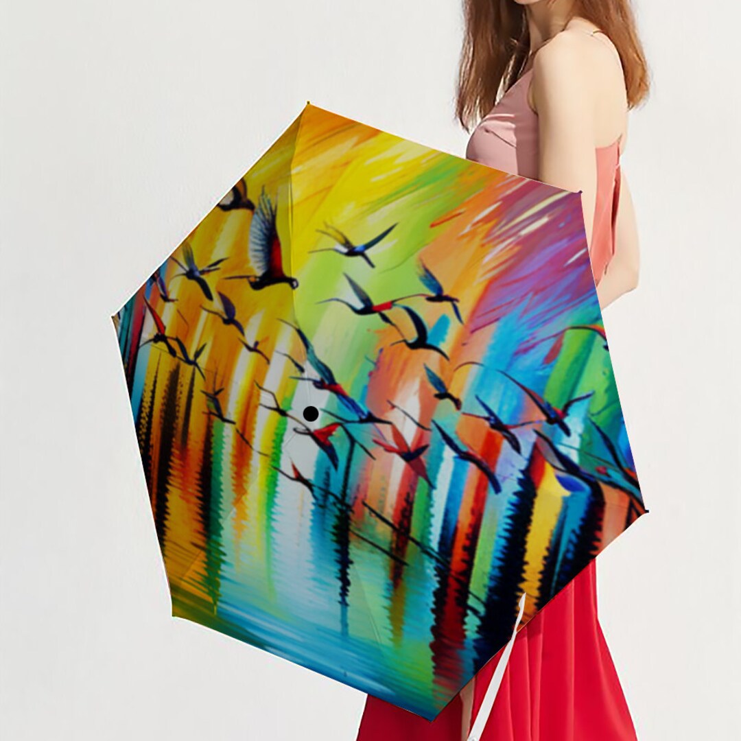 Umbrella Birds Fly in the Rain 5 Folding UV Protection Sunshine and ...