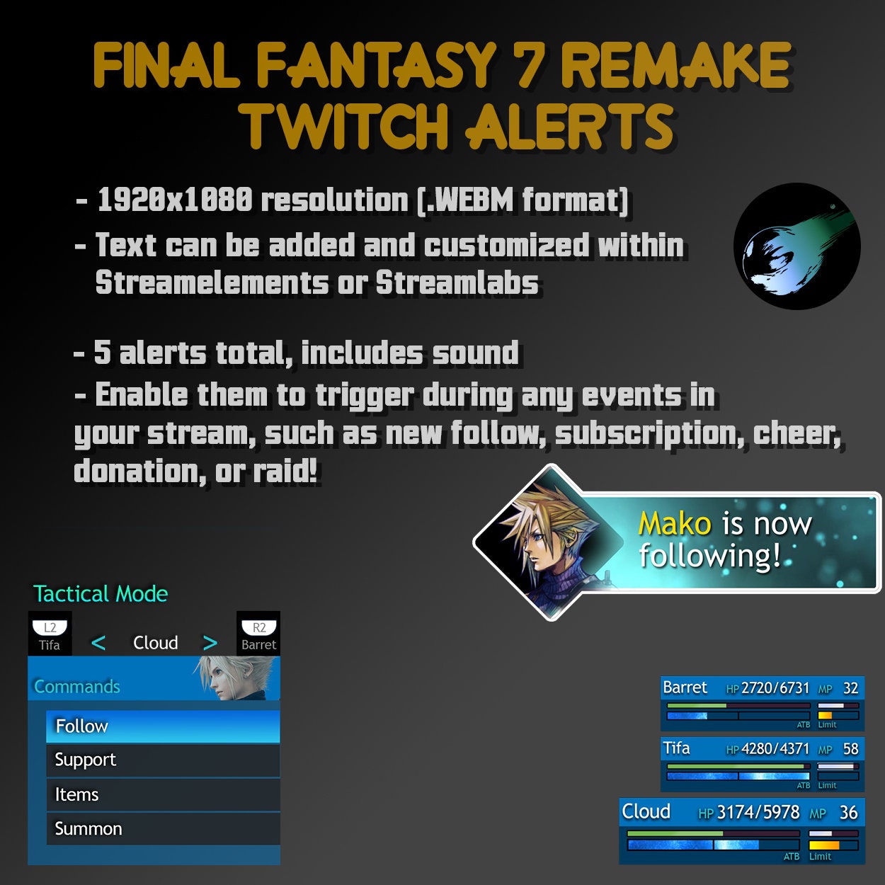 Animated Twitch Stream Alerts - Final Fantasy 7 Remake | FF7 | Twitch ...
