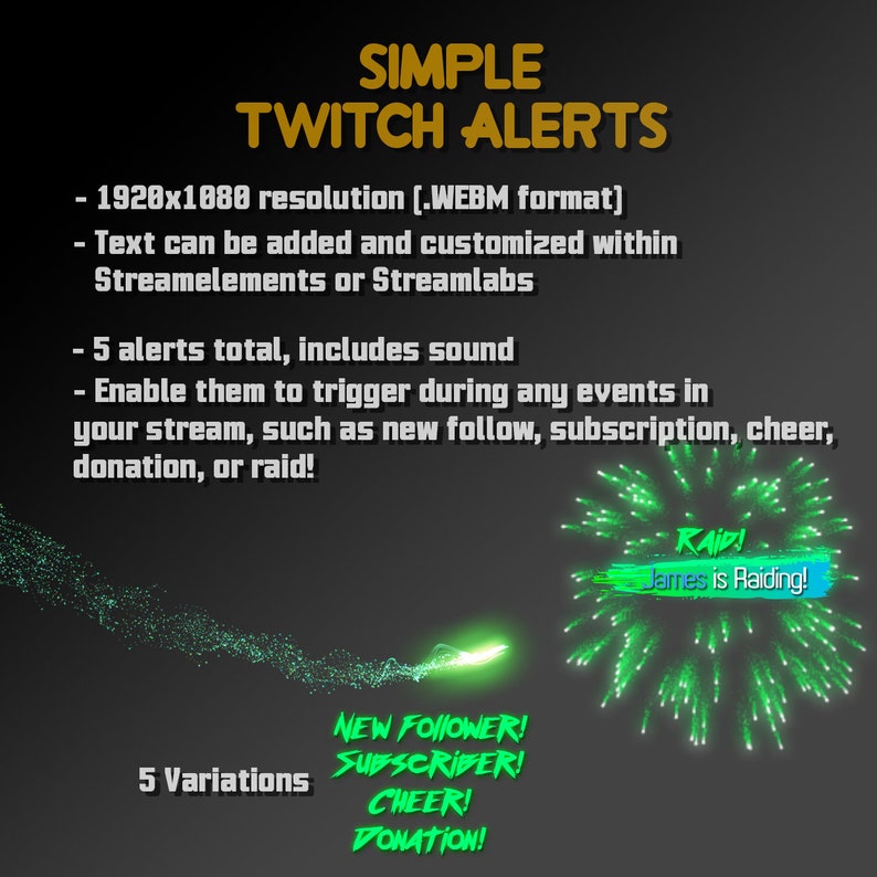 Simple Twitch Alerts | Green | Custom Streamer Alert Overlays - Etsy UK