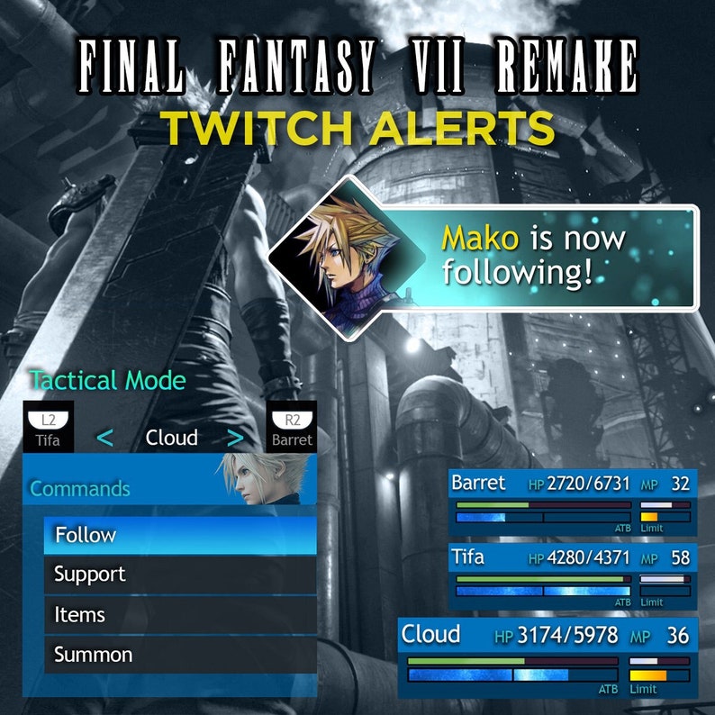 Animated Twitch Stream Alerts - Final Fantasy 7 Remake | FF7 | Twitch - Youtube - Kick Streamer ...