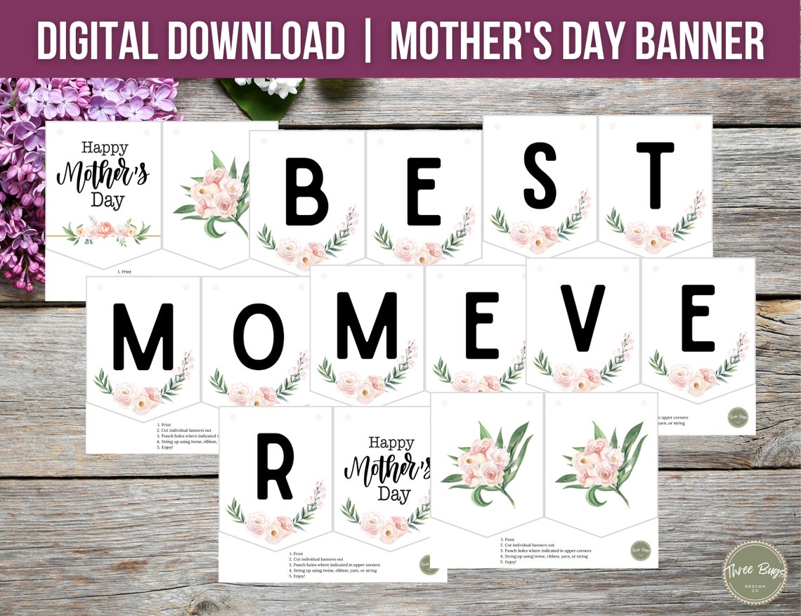 Printable Mother's Day Banner, Mother's Day Decor, Printable Banner ...