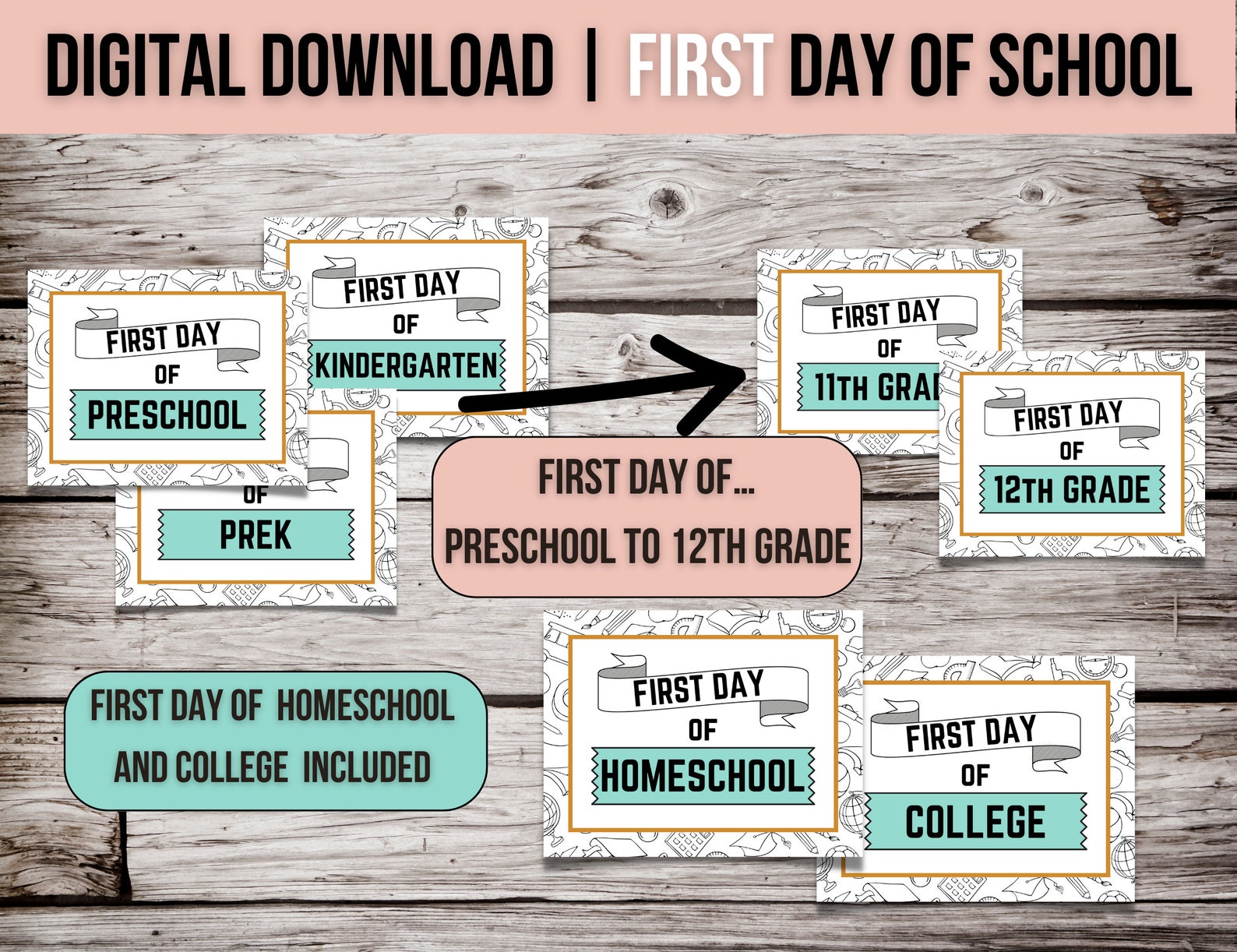 Printable First and Last Day of School Signs, Back to School Printables ...