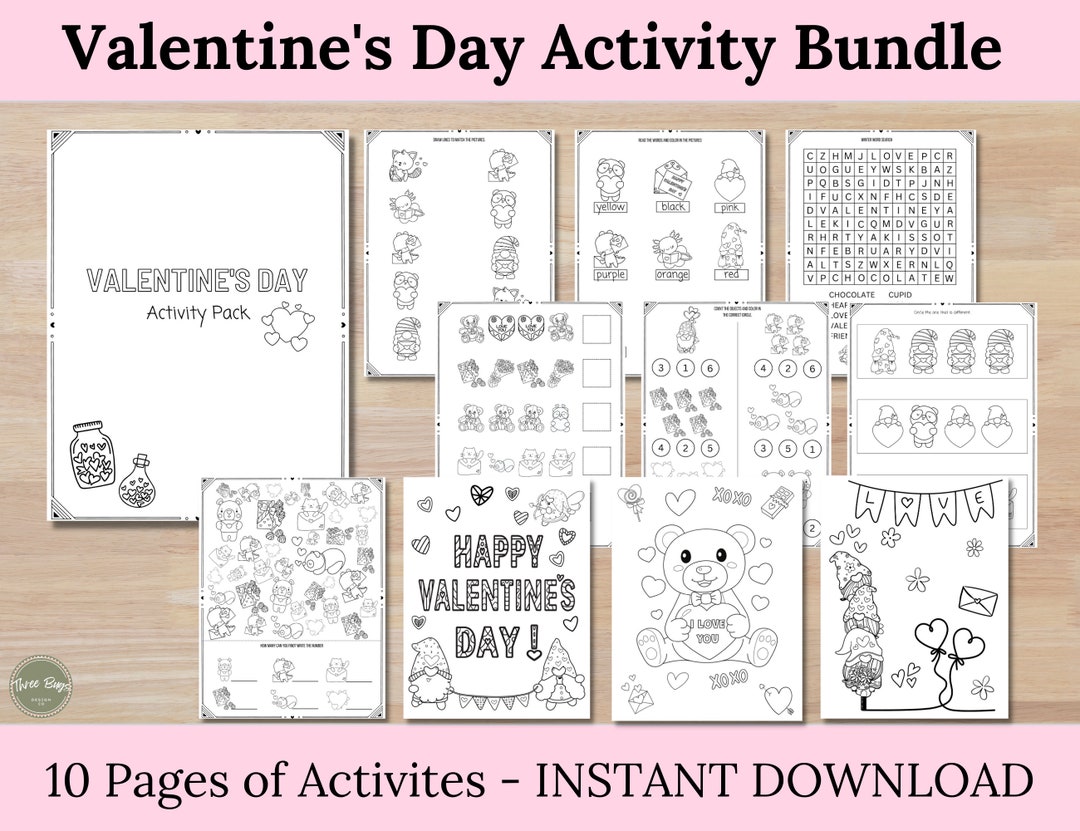 Valentine's Day Printable Activity Pack, Prek and Kindergarten Activity ...