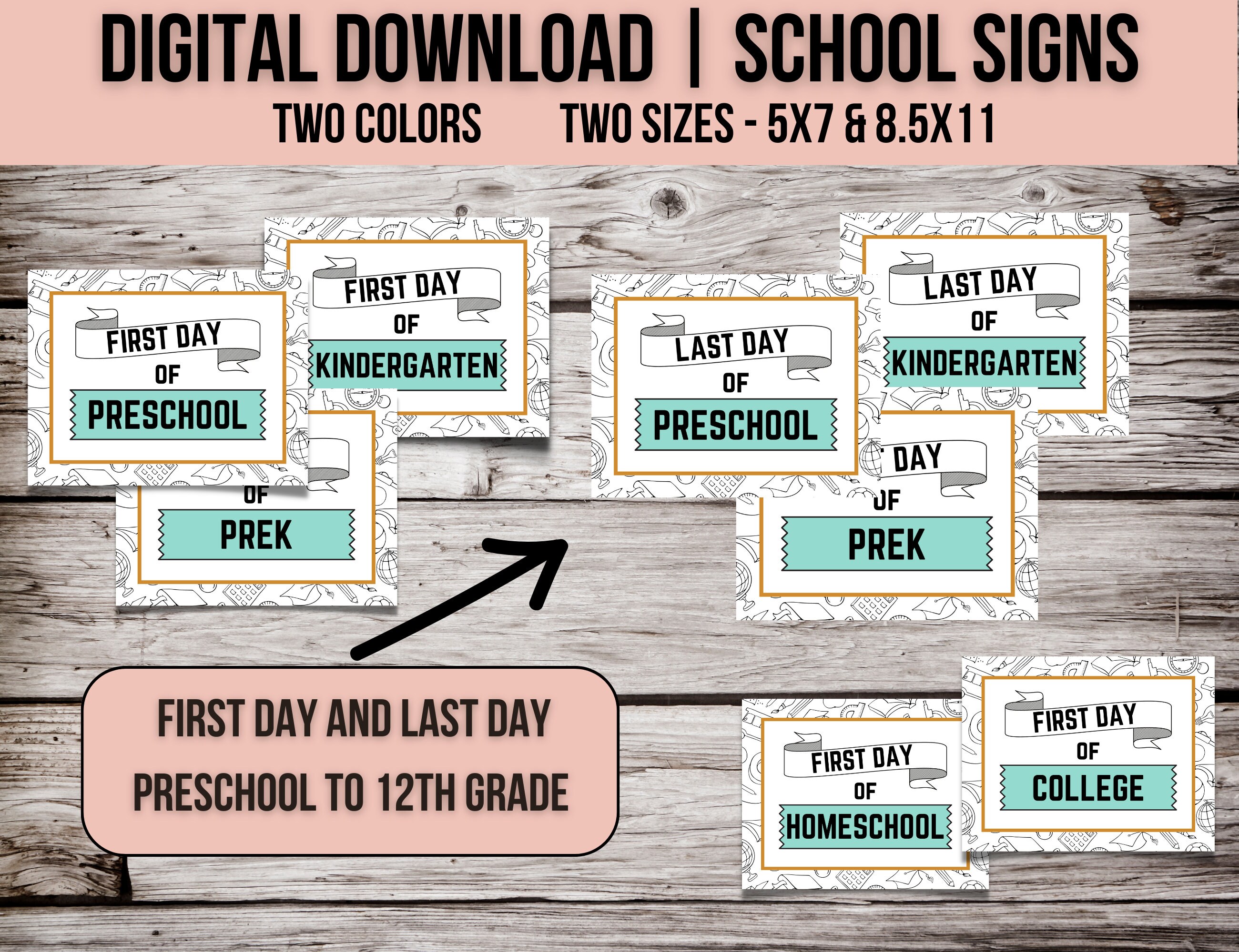 Printable First and Last Day of School Signs, Back to School Printables ...