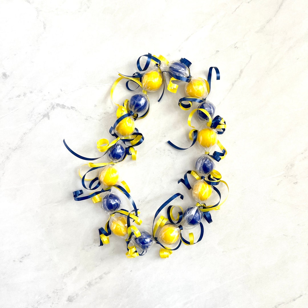 Blue and Yellow Lei, Birthday Party Lei, Graduation Lei, Graduation Lei ...