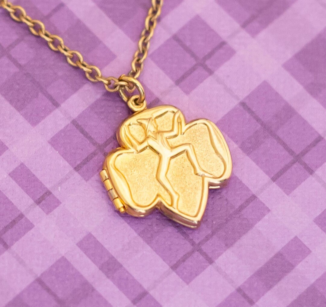 Vintage Cross Gold Tone Prancing Elf Locket Necklace by Girl Scouts 15 ...