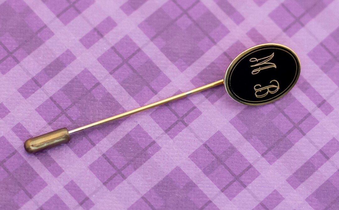 Vintage Black Oval "mb" Gold Tone Stick Pin - V19 - Etsy