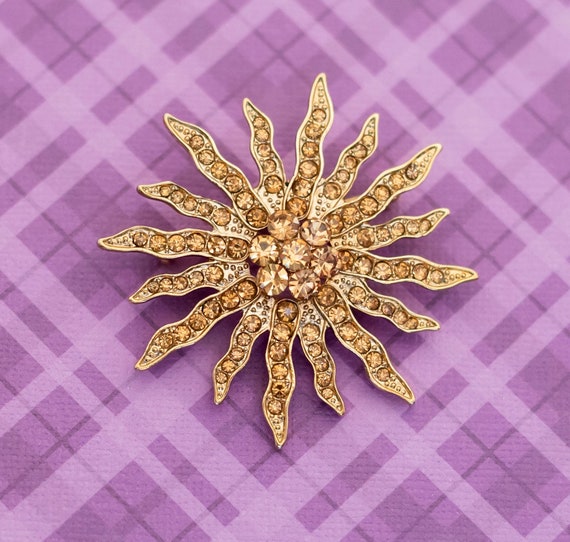 Vintage Art Nouveau Symbolic Sun Rhinestone Brooch - … - Gem