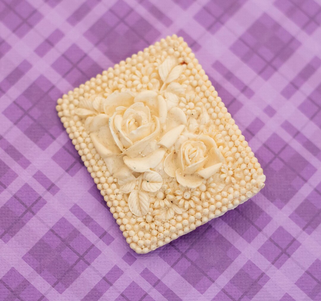 Vintage Art Nouveau Rose Garden Square Gold Tone Brooch - V3 - Etsy