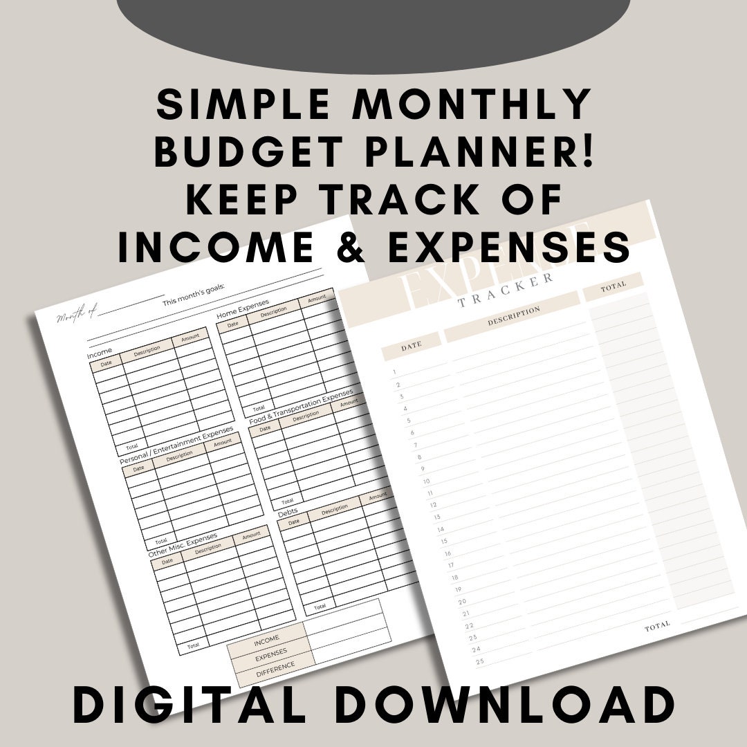 Simple Personal Income and Expense Tracker, Monthly Budget Planner - Etsy