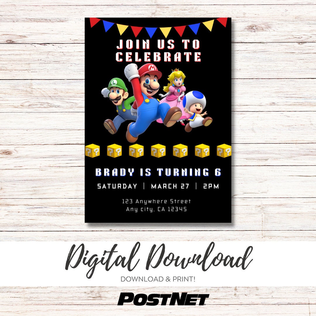Mario Birthday Invitation Digital Download - Etsy