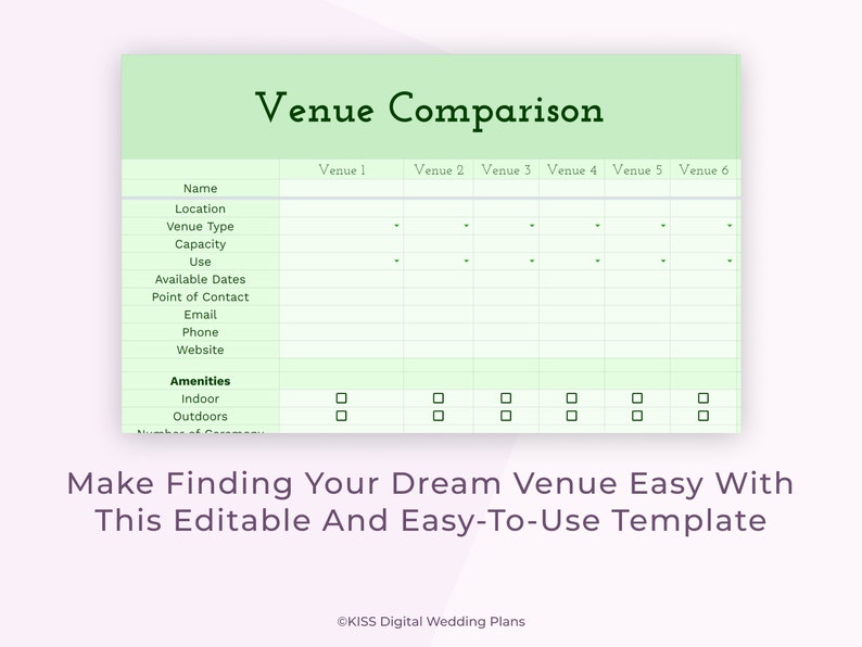 Wedding Venue Comparison Template Google Sheets Planner - Etsy