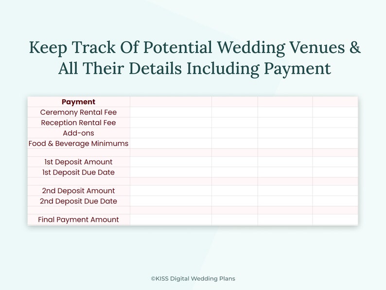 Ultimate Wedding Venue Comparison Template in Pink Google Sheets ...