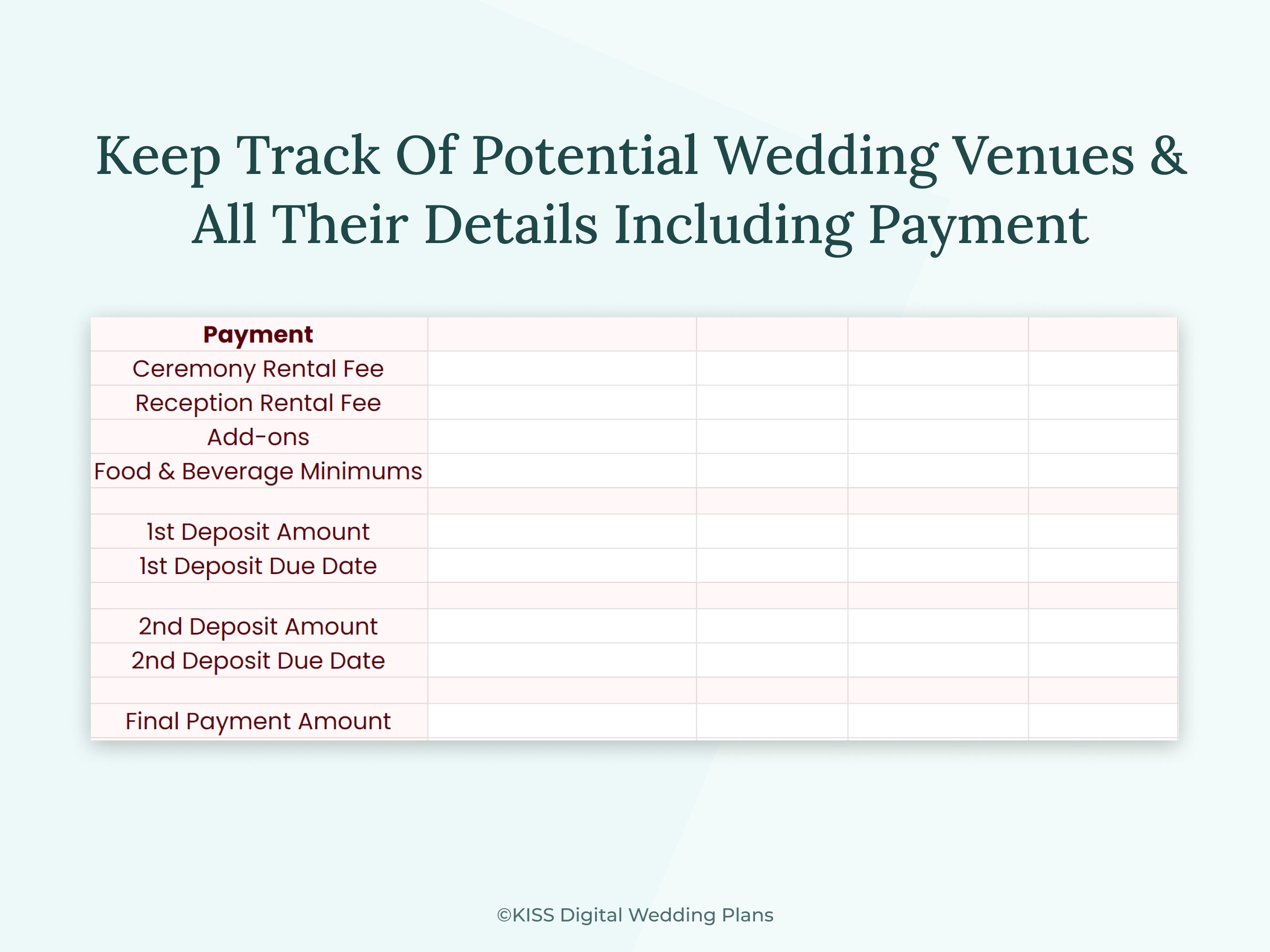 Ultimate Wedding Venue Comparison Template in Pink Google Sheets ...