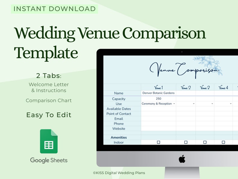 Wedding Venue Comparison Google Sheets Template - Event Planning ...
